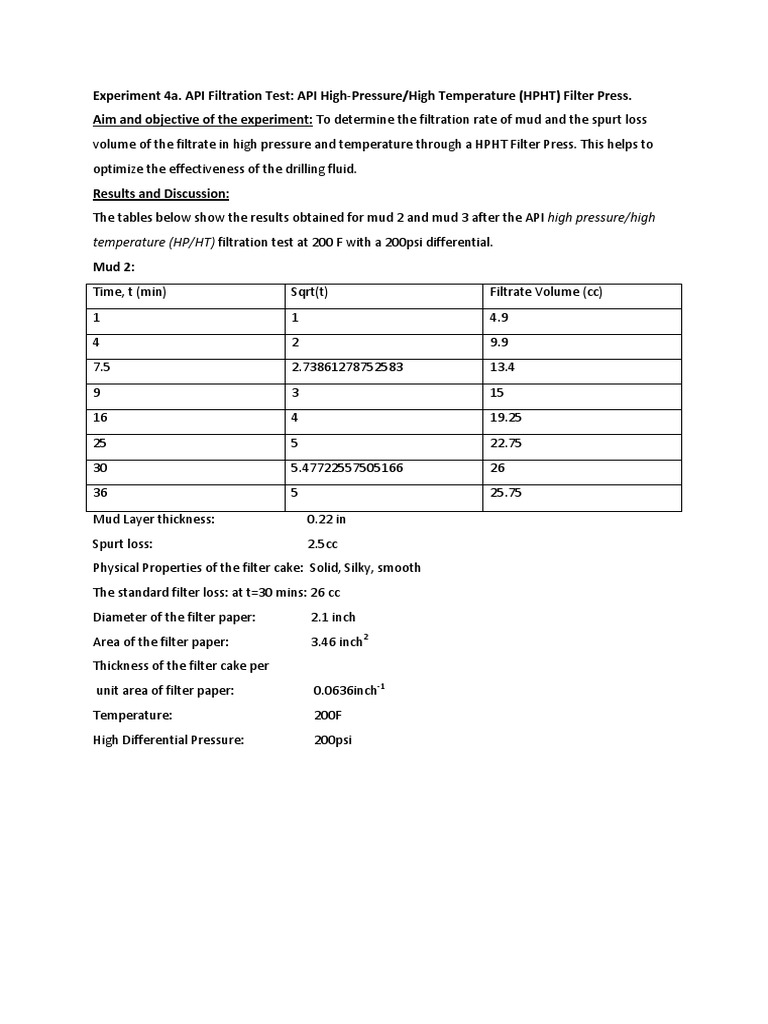 HPHT Filter Press Filtration Analysis | PDF | Ph | Filtration