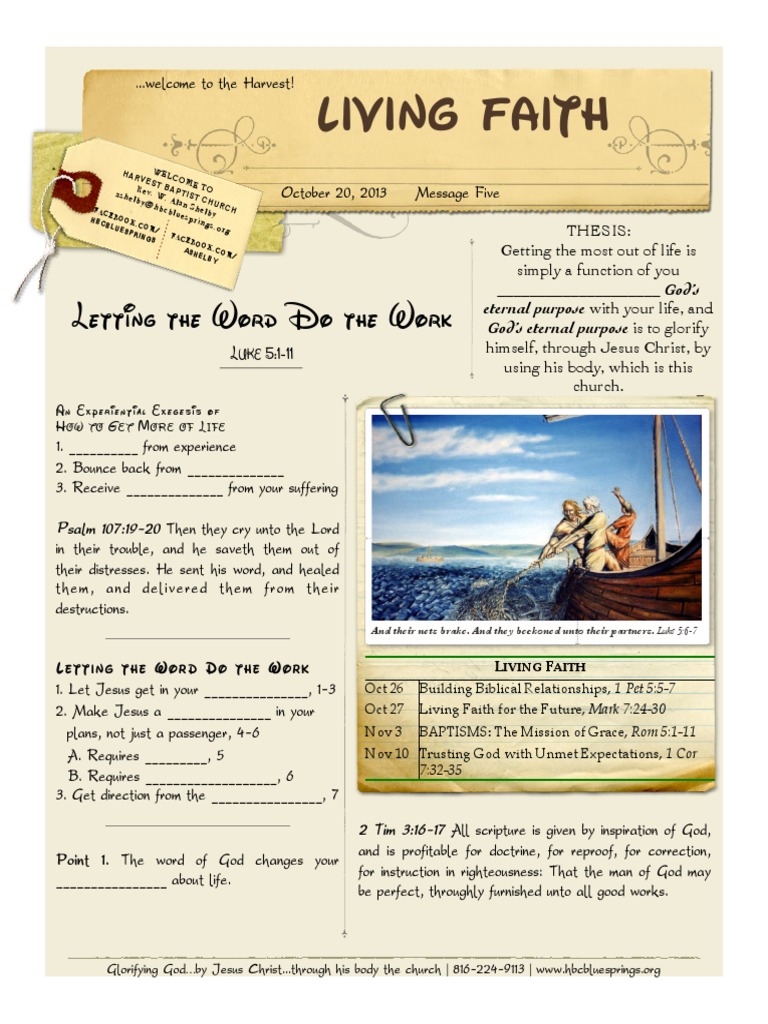 Living Faith 5 Luke 5-1-11 Handout 102013 | PDF | Faith | Jesus