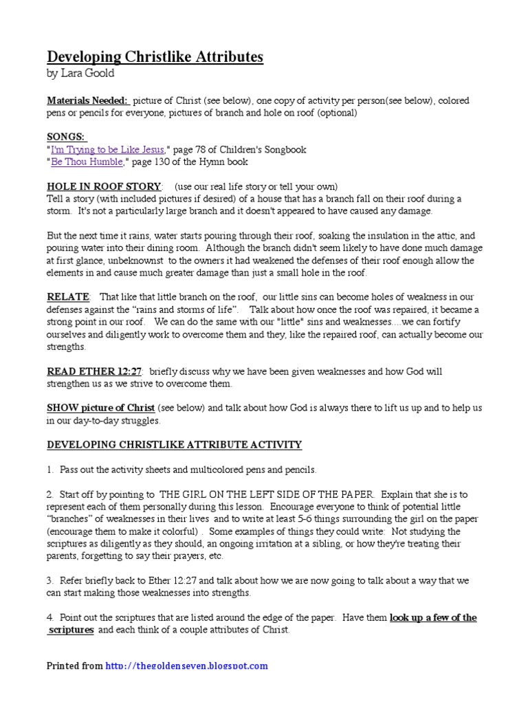 Christlike Attributes Activity Guide | PDF | Jesus | Religious Belief ...
