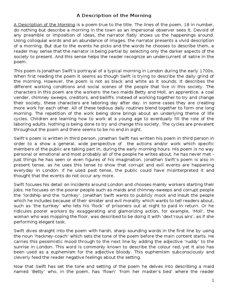 A Description of The Morning | PDF | Satire | Poetry