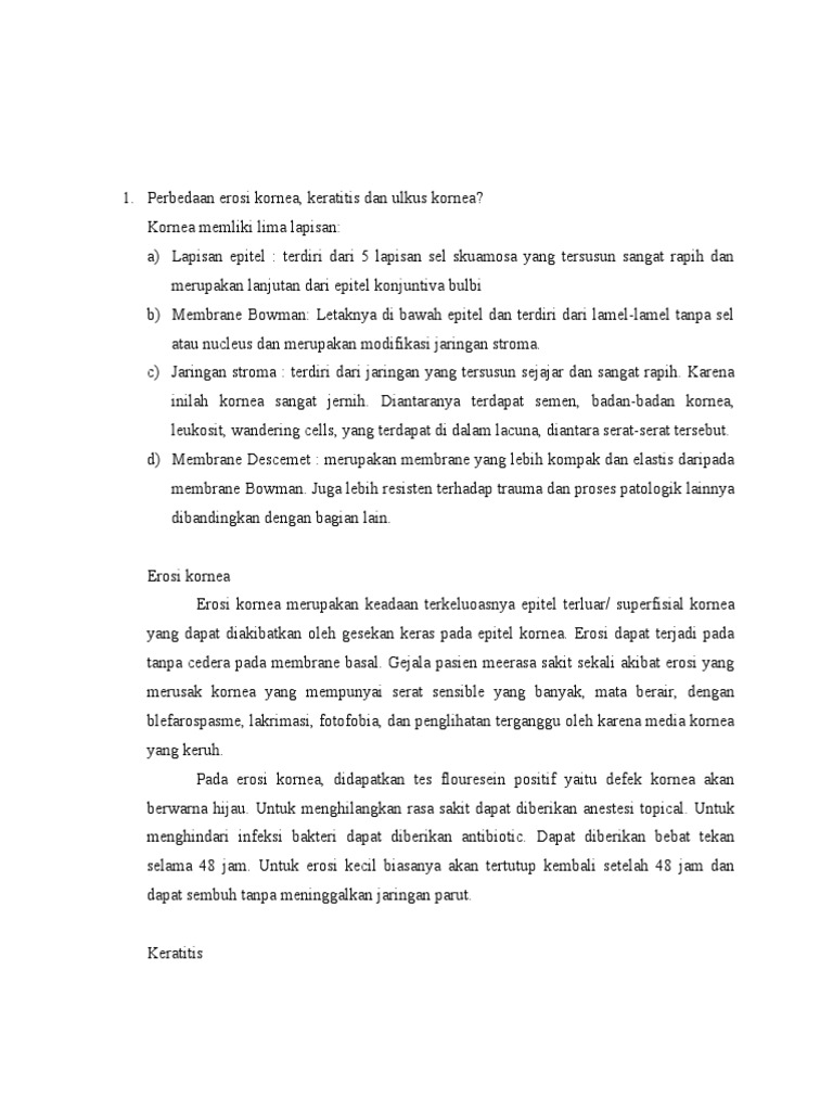 Perbedaan Erosi Kornea&ulkus, Panoftalmitis&endoftalmitis | PDF