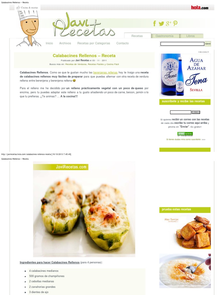 Calabacines Rellenos - Receta | PDF | Relleno | Queso