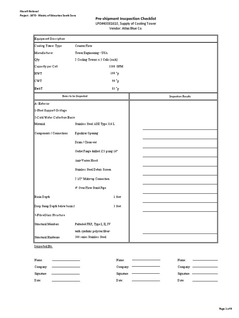 Cooling Tower Inspection Checklist | Gear | Mechanical Fan