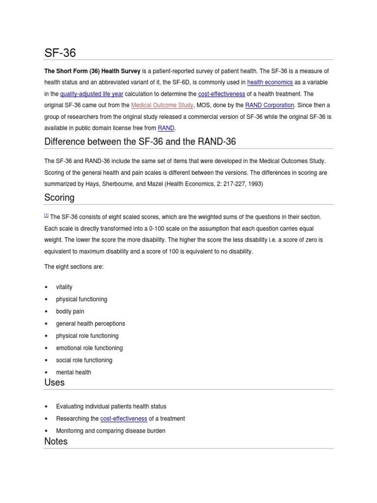 Difference Between The SF-36 and The RAND-36 | PDF