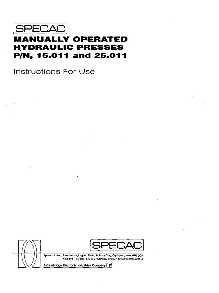 Specac Hydraulic Press 15011 25011 Manual | Download Free PDF | Pump ...
