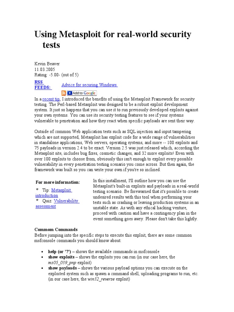 Using Metasploit For Real | PDF | Exploit (Computer Security) | Command Line Interface