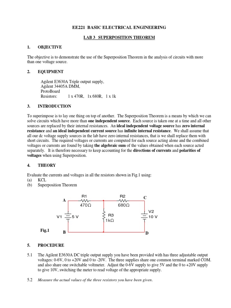 Superposition Theorem Lab Guide | PDF | Electrical Network | Resistor