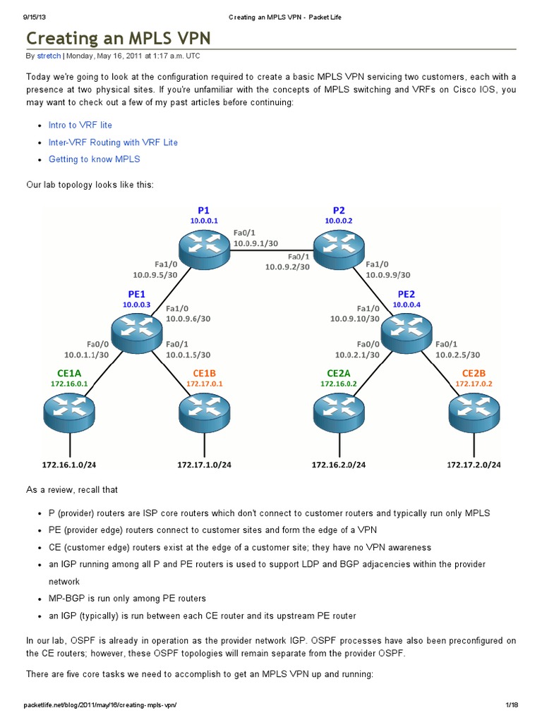 Creating an MPLS VPN | PDF | Multiprotocol Label Switching | Networking