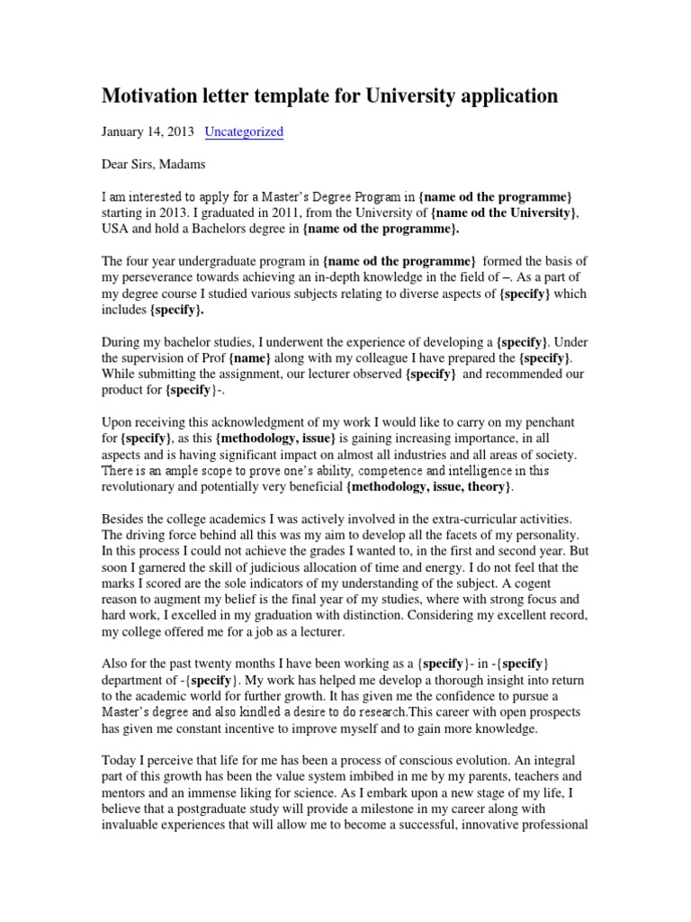 University Admission Motivation Letter Template | PDF | Postgraduate ...
