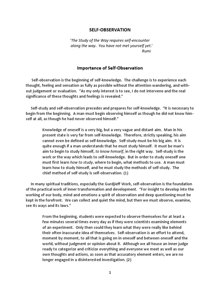 Cultivating Self-Awareness through Objective Self-Observation | PDF ...