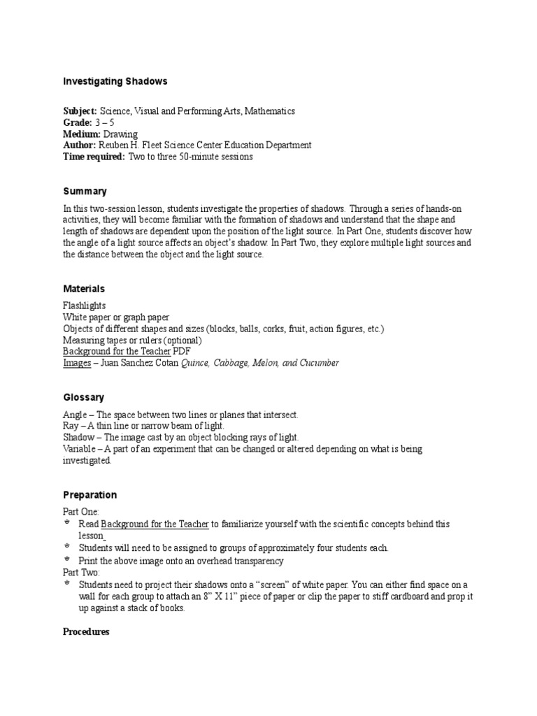 Light Investigating Shadows | PDF | Shadow | Shape