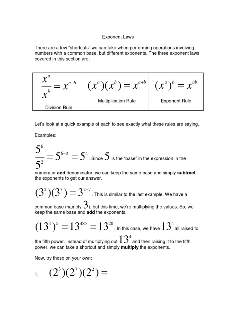 Exponent Laws for Math Students | PDF