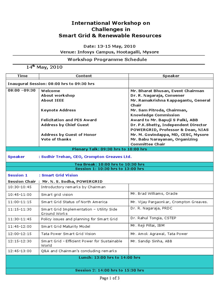 Event - Ieee Smart Grid - Workshop Program Schedule | PDF | Smart Grid ...