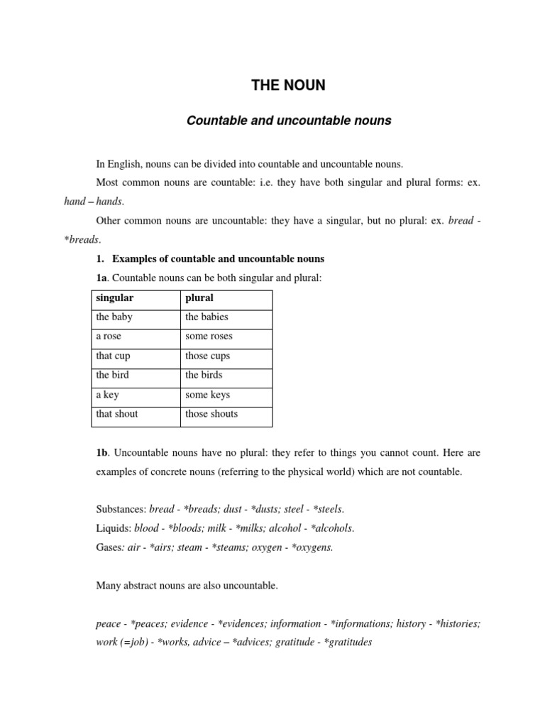 THE NOUN - English Grammar | PDF | Noun | Plural