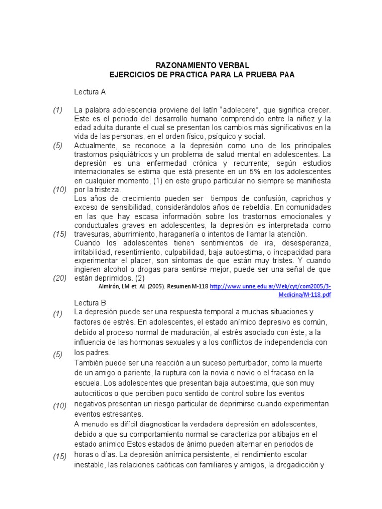 Ejercicios de Práctica para La PAA | PDF | Depresión (estado de ánimo) | Gravedad