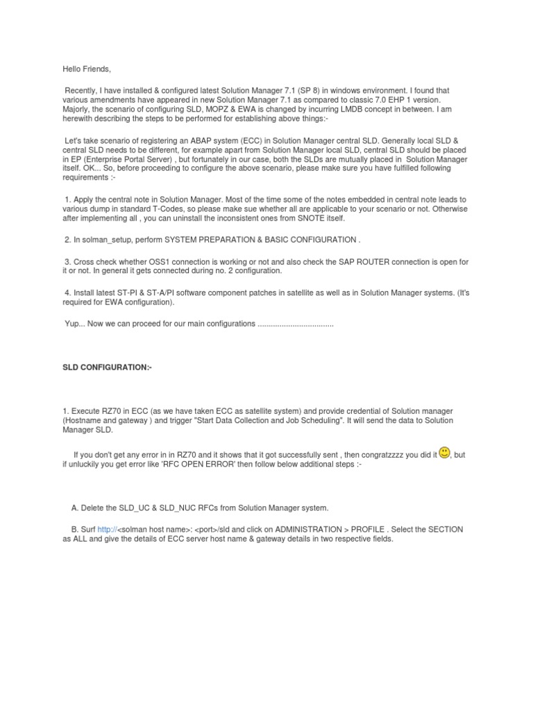Step by Step Process To Configure SLD, MOPZ & EWA in Solution Manager 7.1 SP 8 | PDF | Server ...