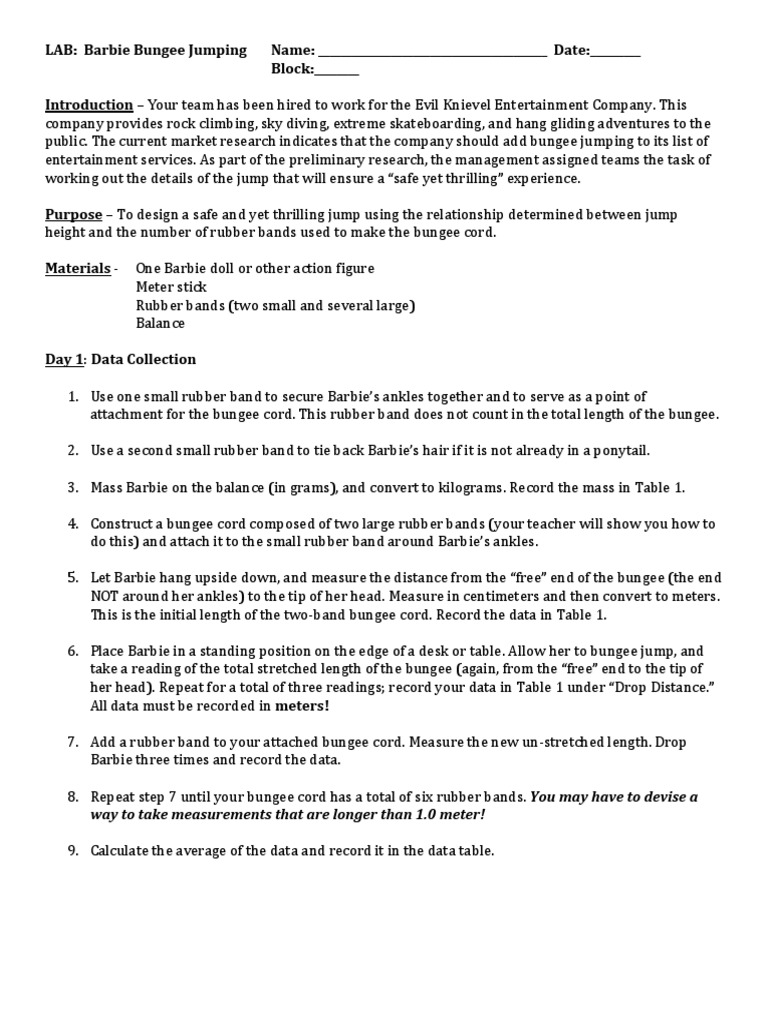 Barbie Bungee Jump Physics Lab | PDF | Regression Analysis | Scientific ...