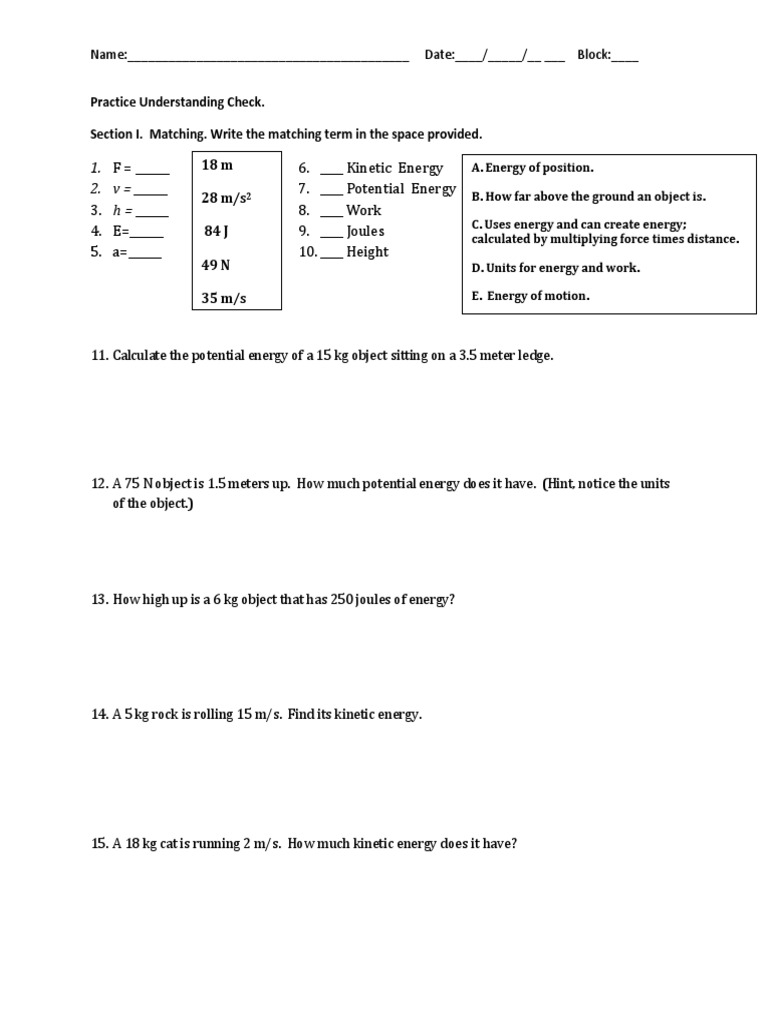 Energy Calculations Practice Worksheet | PDF | Teaching Methods & Materials