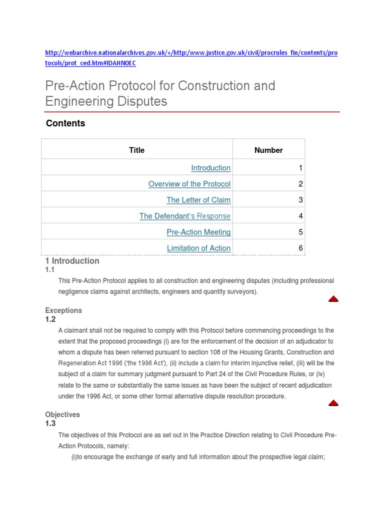 Pre-Action Protocol for Construction and Engineering Disputes | Treaty ...