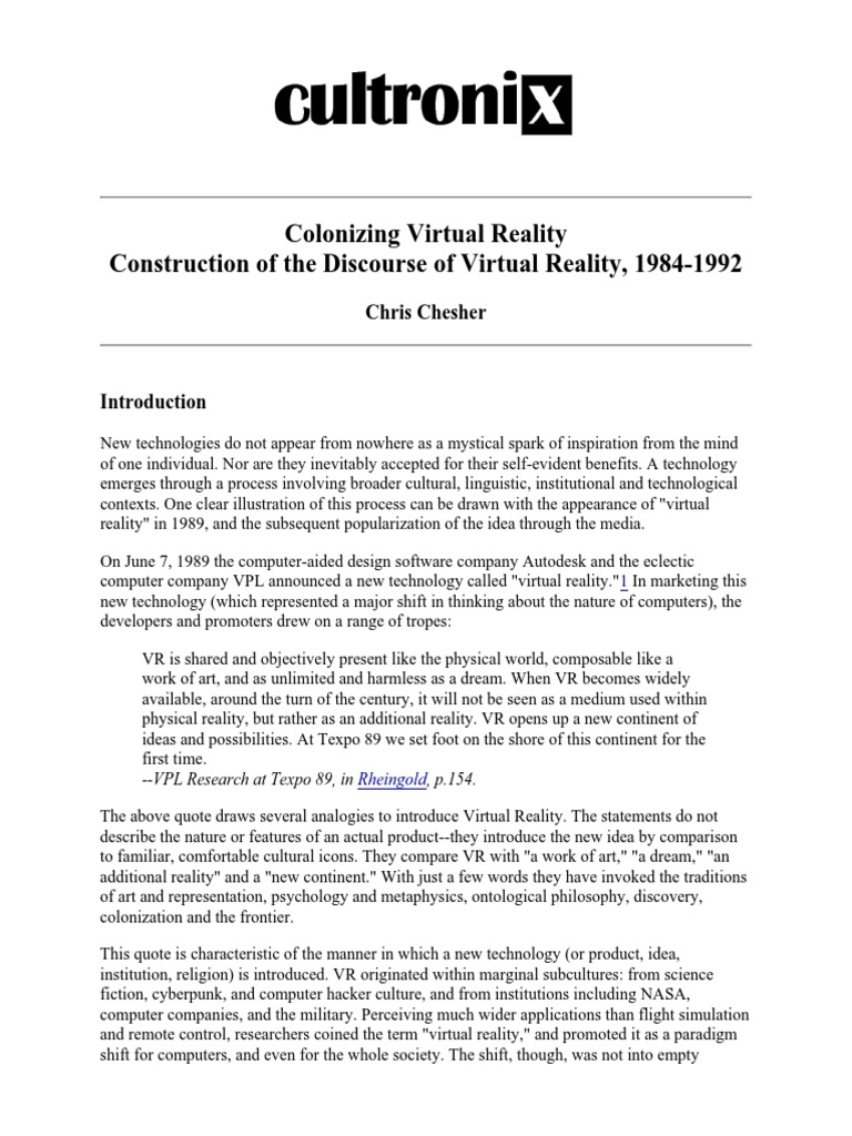 Chris Chesher - Colonizing Virtual Reality Construction of The ...