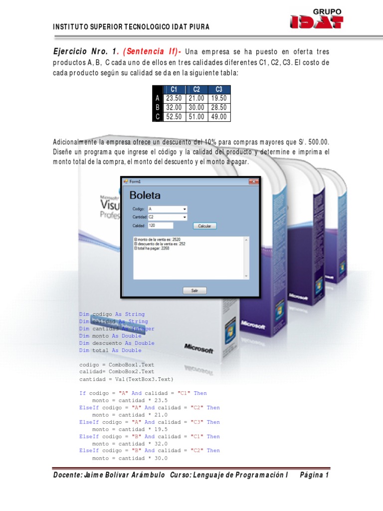 Ejercicios en Visual Basic | PDF | Notación | Informática teórica