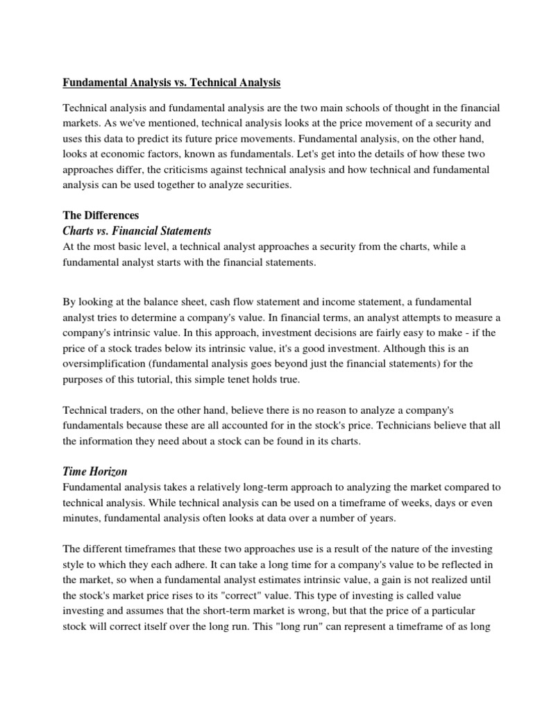Fundamental Analysis vs. Technical Analysis | PDF | Technical Analysis | Financial Analyst