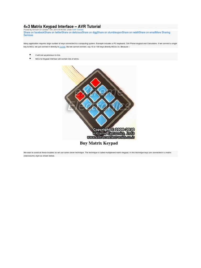 4x3 Matrix Keypad | PDF | Microcontroller | Input/Output