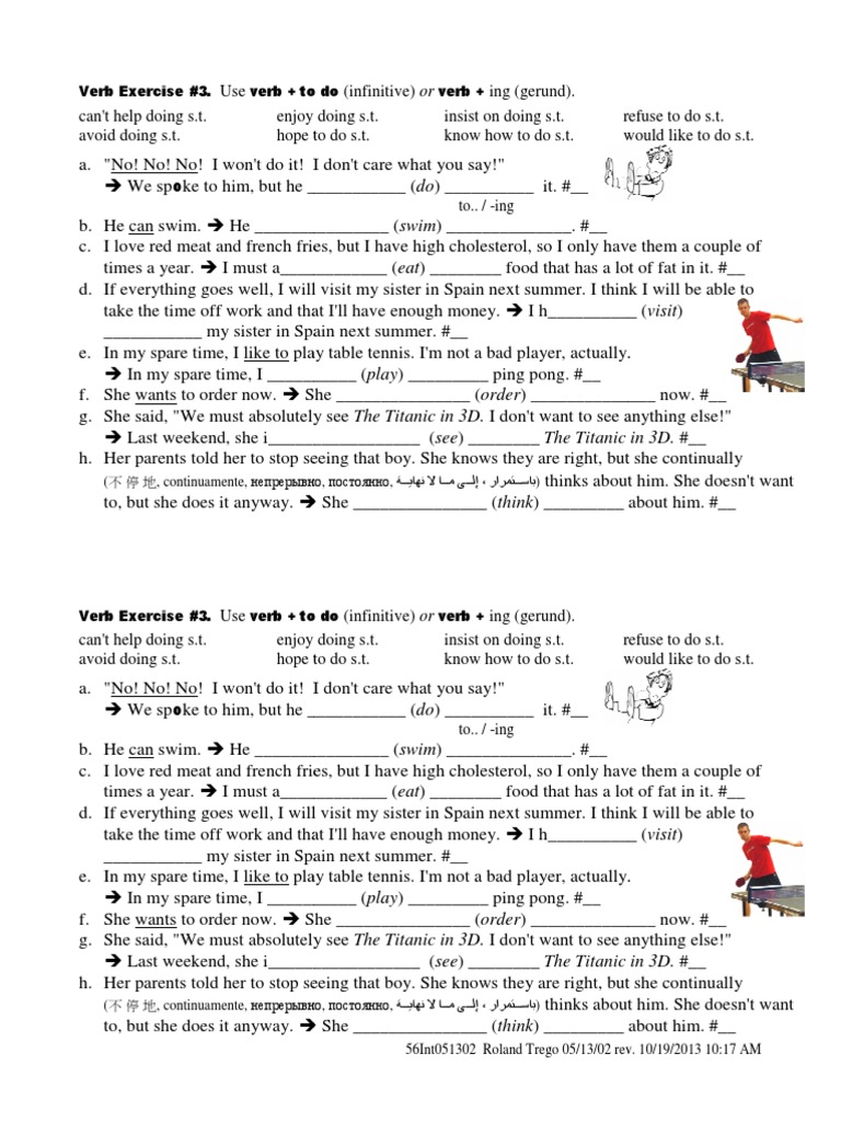 Ex 3 Verb + Infinitive or Gerund | PDF | Verb | Semantic Units