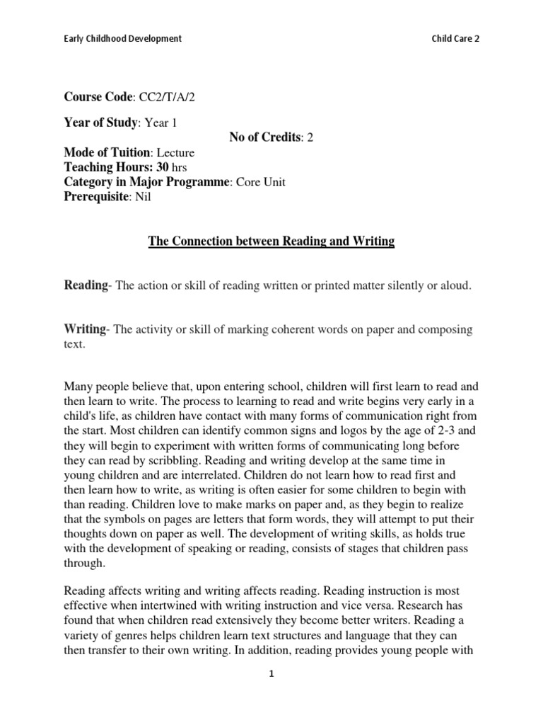Child Care 2 - Connection Between Reading and Writing | PDF | Child ...