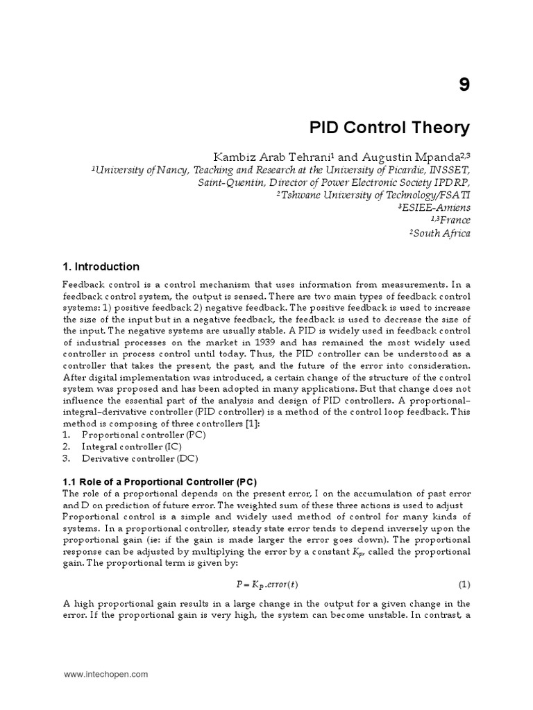 InTech-Pid Control Theory | PDF | Control Theory | Feedback