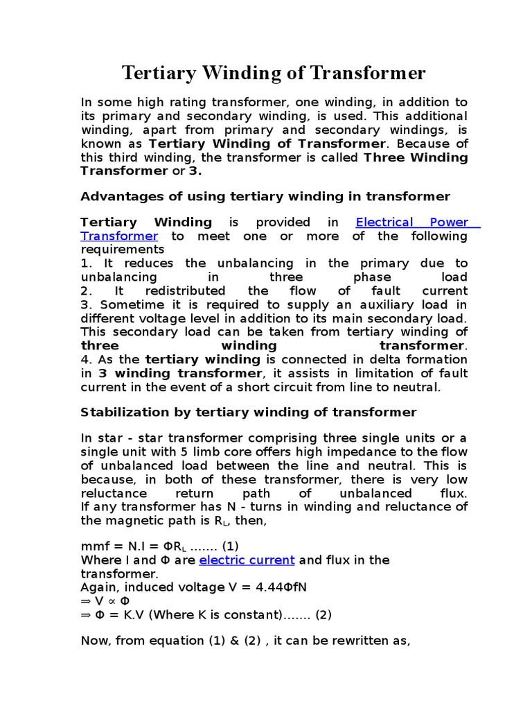 Tertiary Winding of Transformer | Transformer | Electric Current