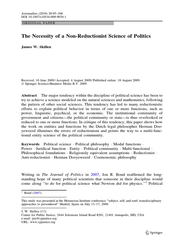James W. Skillen - The Necessity of A Non-Reductionist Science of ...