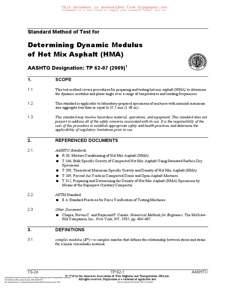 Aashto TP62-07 | PDF | Young's Modulus | Deformation (Engineering)