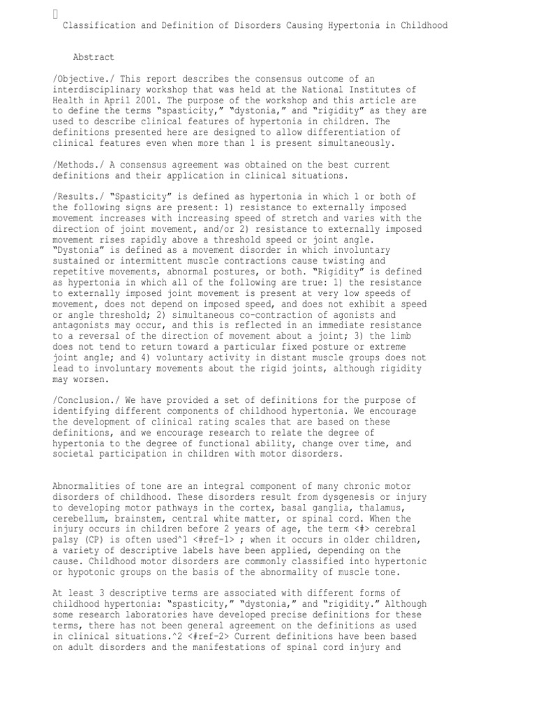 Classification and Definition of Disorders Causing Hypertonia in ...