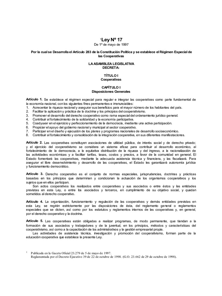 Ley 17 de 1997 de Cooperativas | PDF | Cooperativa | Liquidación