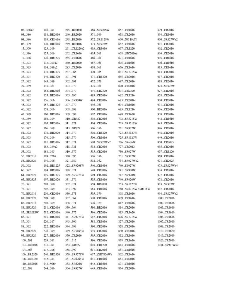 Casio Watch Battery Size Chart | PDF | Computers