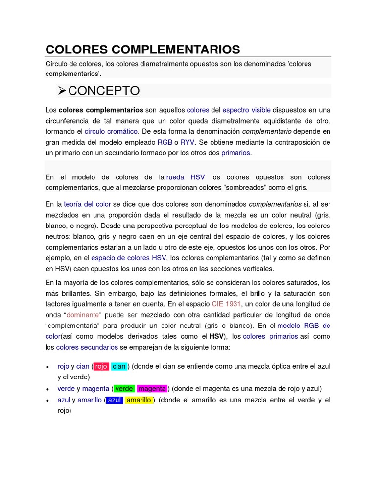 Colores Complementarios | PDF | Color | Sentidos