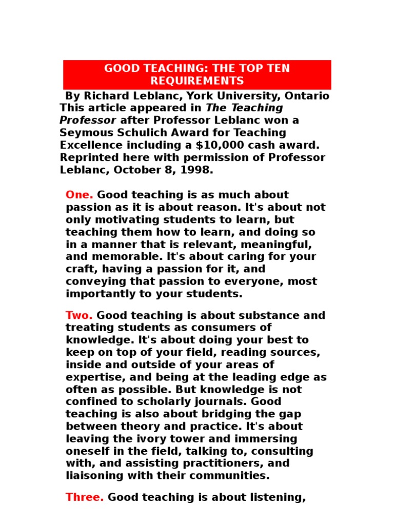 Good Teaching | PDF | Lecture | Learning Styles