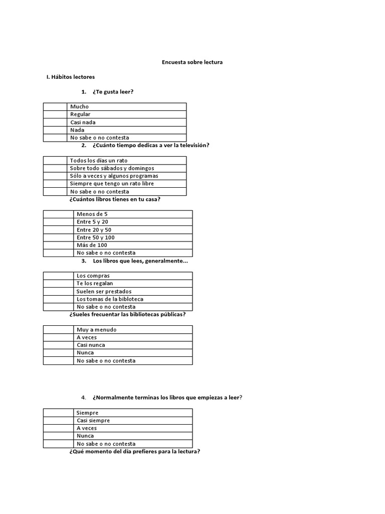Encuesta Sobre Lectura | PDF | Lectura (proceso)