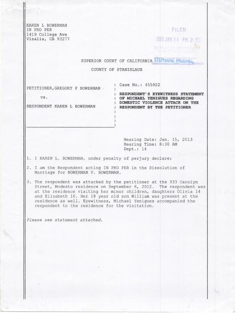 Eyewitness Statement - Domestic Violence Attack On Respondent by Dr ...