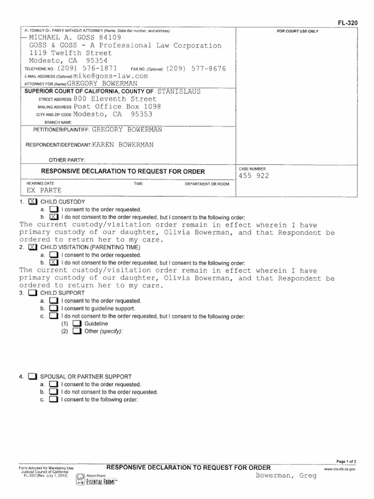 Petitioner Responsive Declaration to Temporary Custody RFO