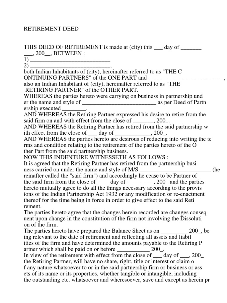 Retirement Deed | PDF | Partnership | Arbitral Tribunal