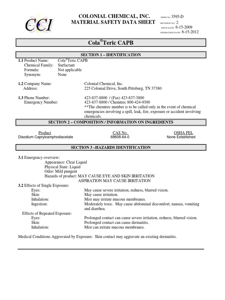 Msds Colateric Capb (16 Section) | PDF | Hypothermia | Personal ...