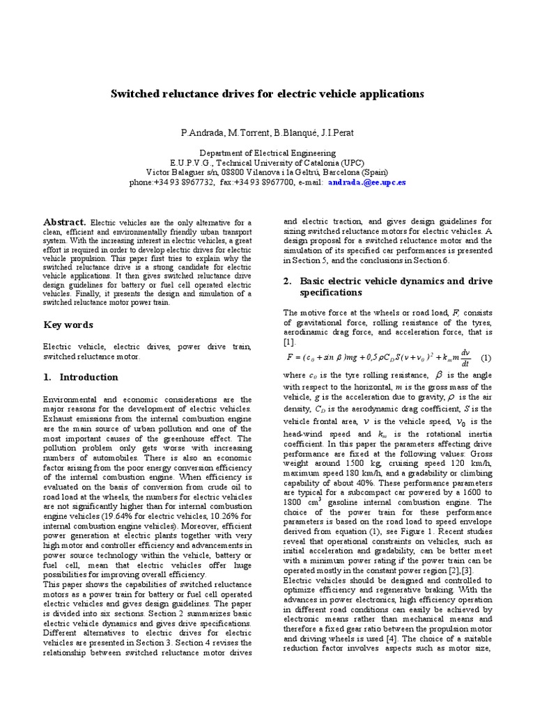 Switched Reluctance Drives For Electric Vehicle Applications Pdf Electric Vehicle Engines