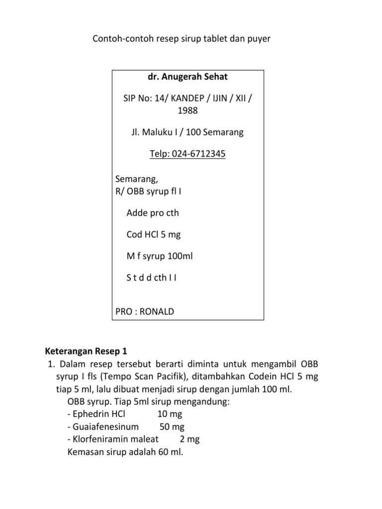 Contoh Resep Obat Untuk Sirup | PDF