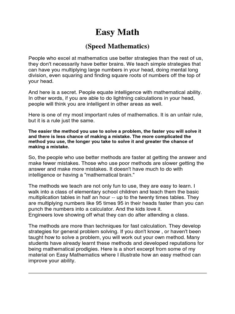 Easy Math: (Speed Mathematics) | Multiplication | Subtraction