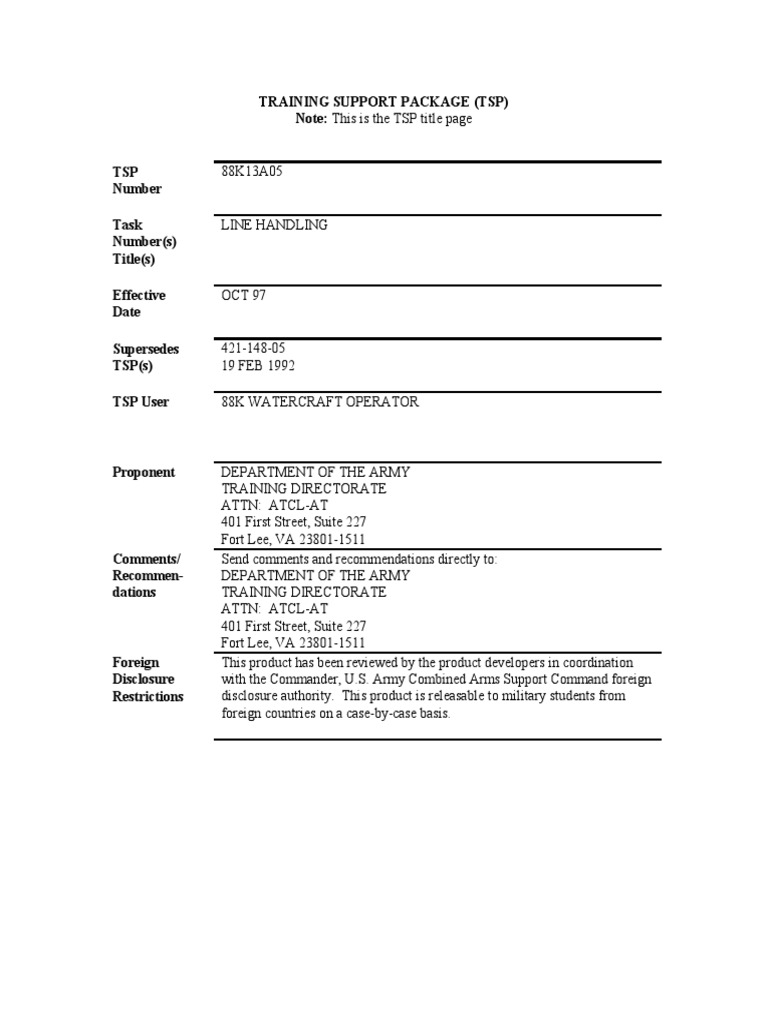Training Support Package (TSP) | PDF | Water Transport | Test (Assessment)