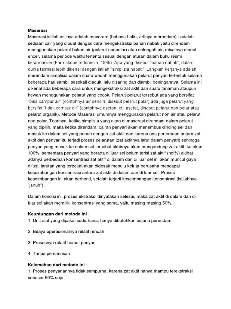 Metode Ekstraksi Sederhana: Maserasi | PDF