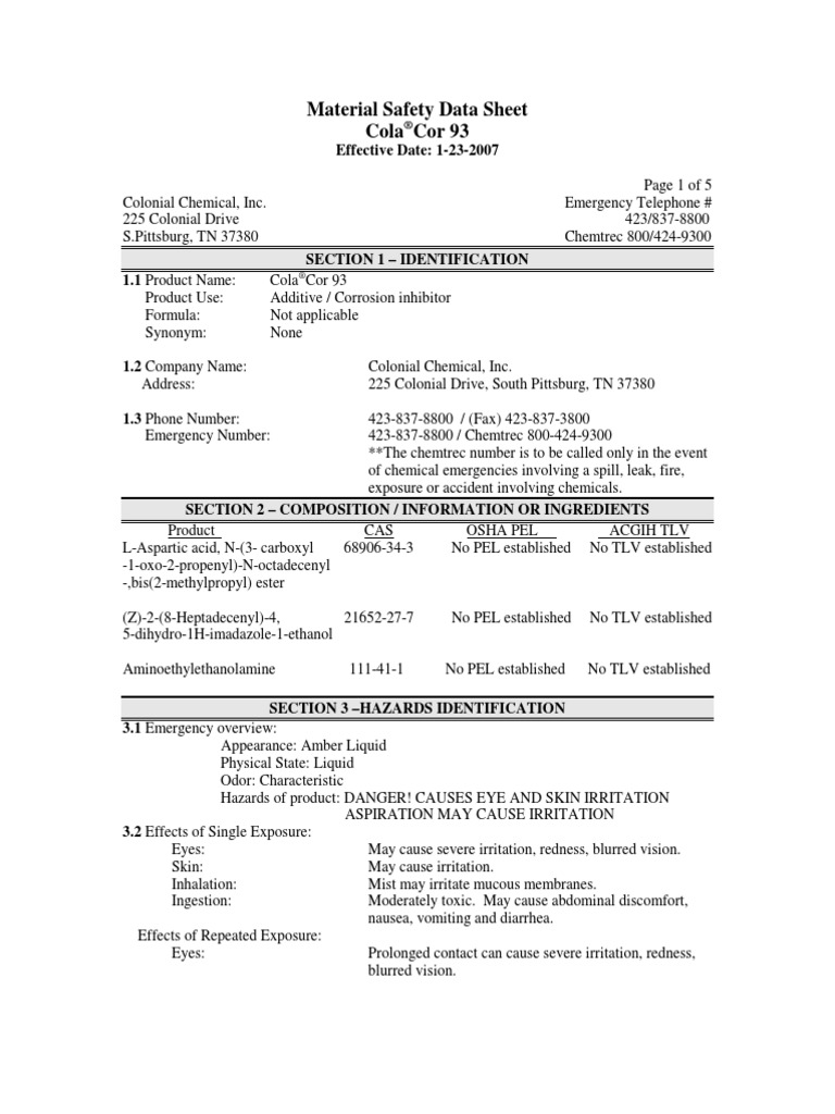 Msds Colacor 93 (16 Section) | PDF | Toxicity | Hypothermia