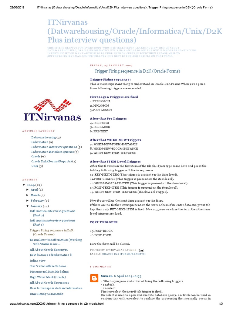 Trigger Firing Sequence In D2k Oracle Forms Pdf Oracle Database Information Technology
